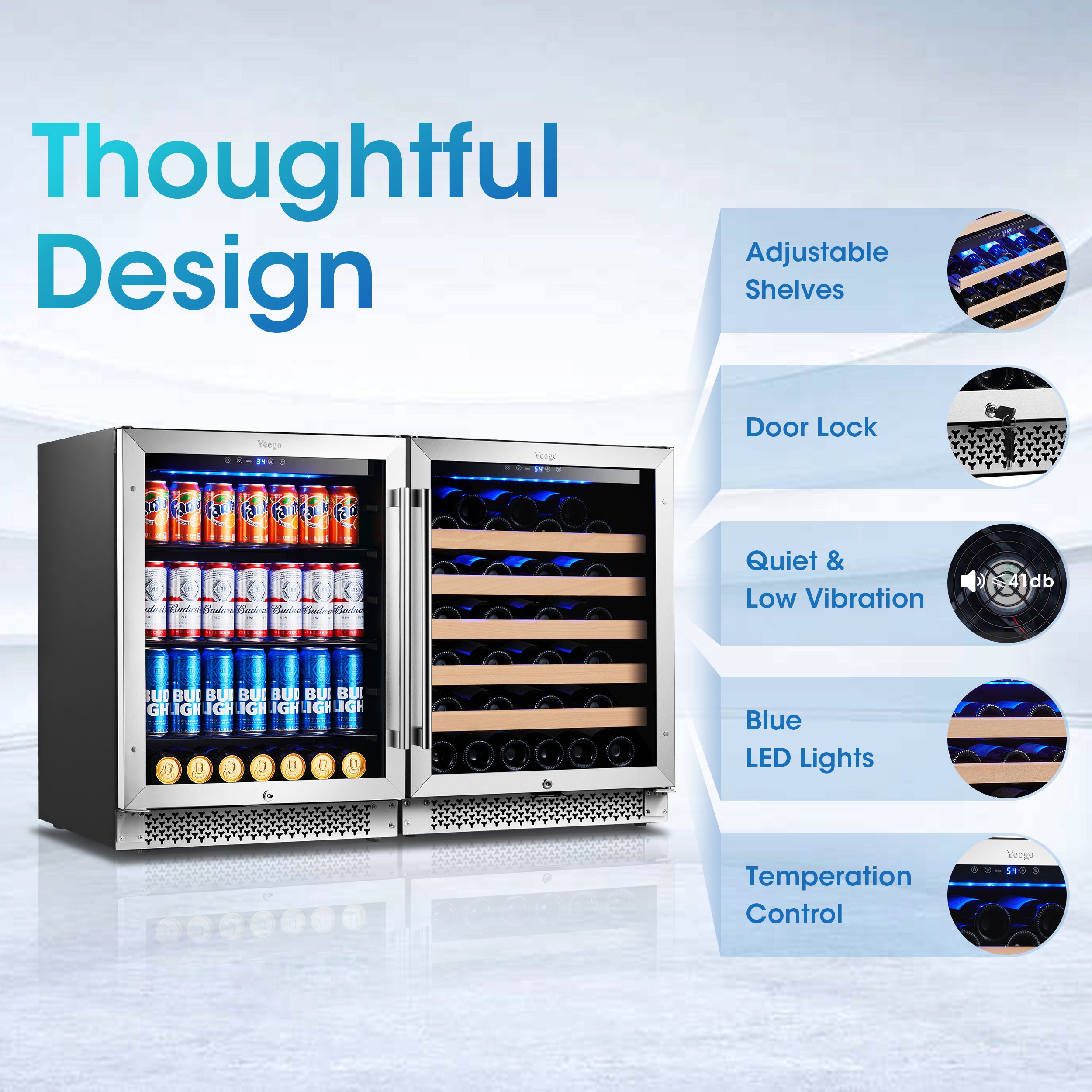 48 Inch Wide Wine Beverage Fridge, Under Counter Dual Zone Wine Bevera ...