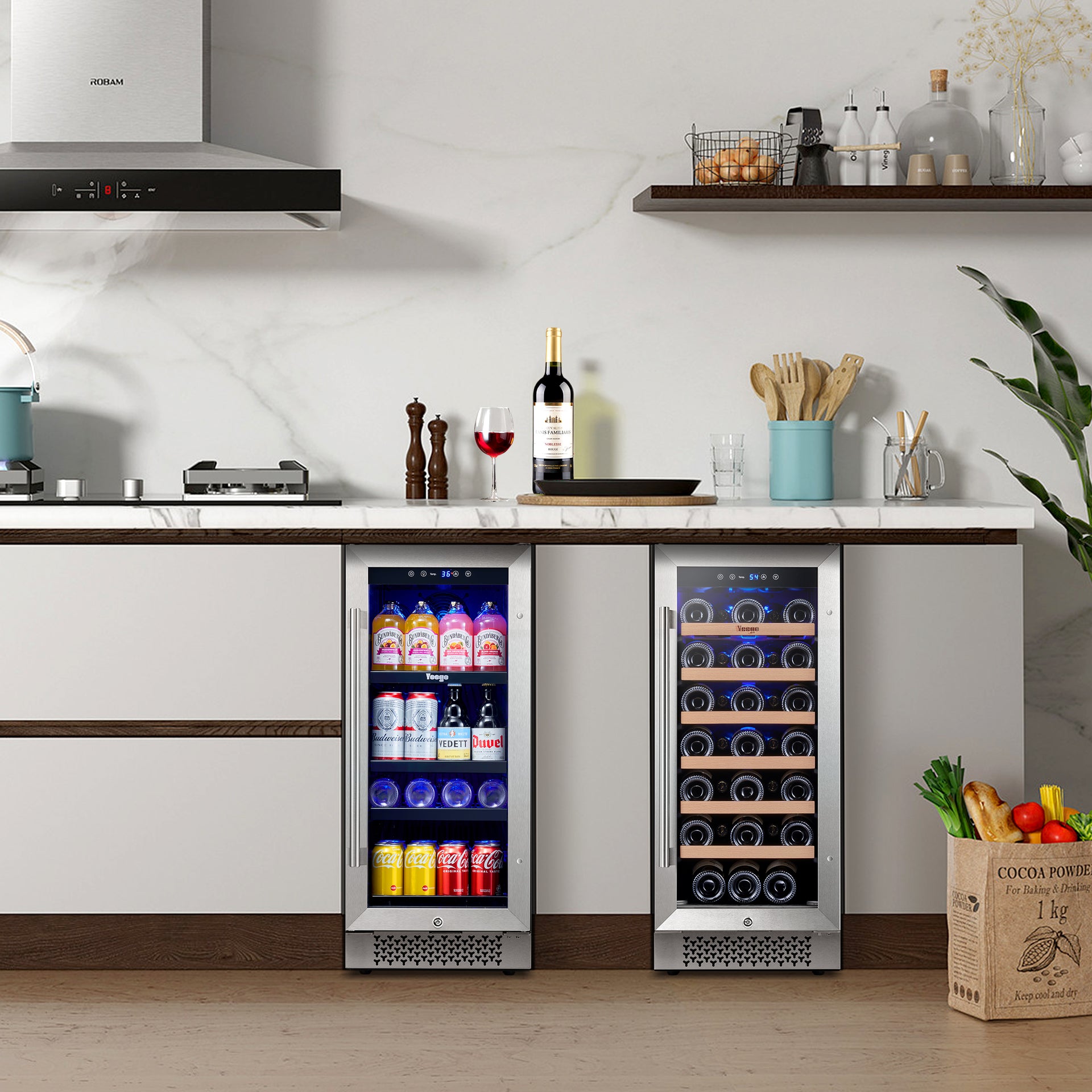 30 Inch Wide Wine Beverage Cooler, Under Counter Dual Zone Fridge Comb ...